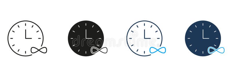 Clock with Infinity Symbol Line and Solid Icon Set. Timelessness ...