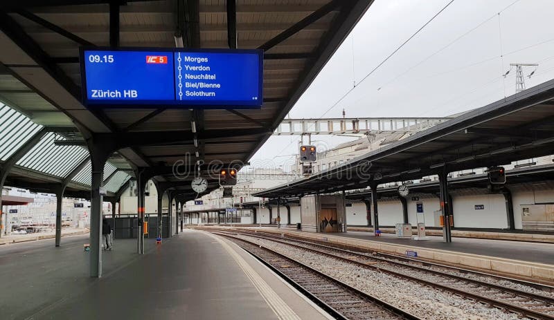 Railway Station Platform, Geneva, Switzerland Stock Image - Image of ...
