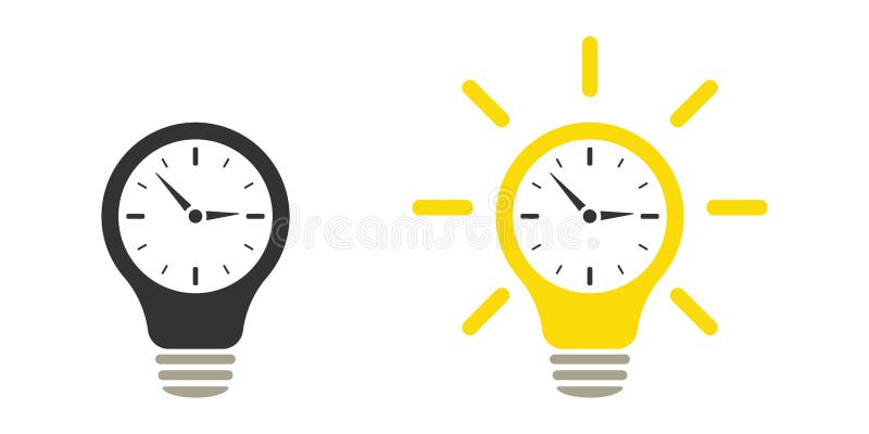 Clock Inside a Light Bulb. Time Concept. Icon Set Stock Illustration ...