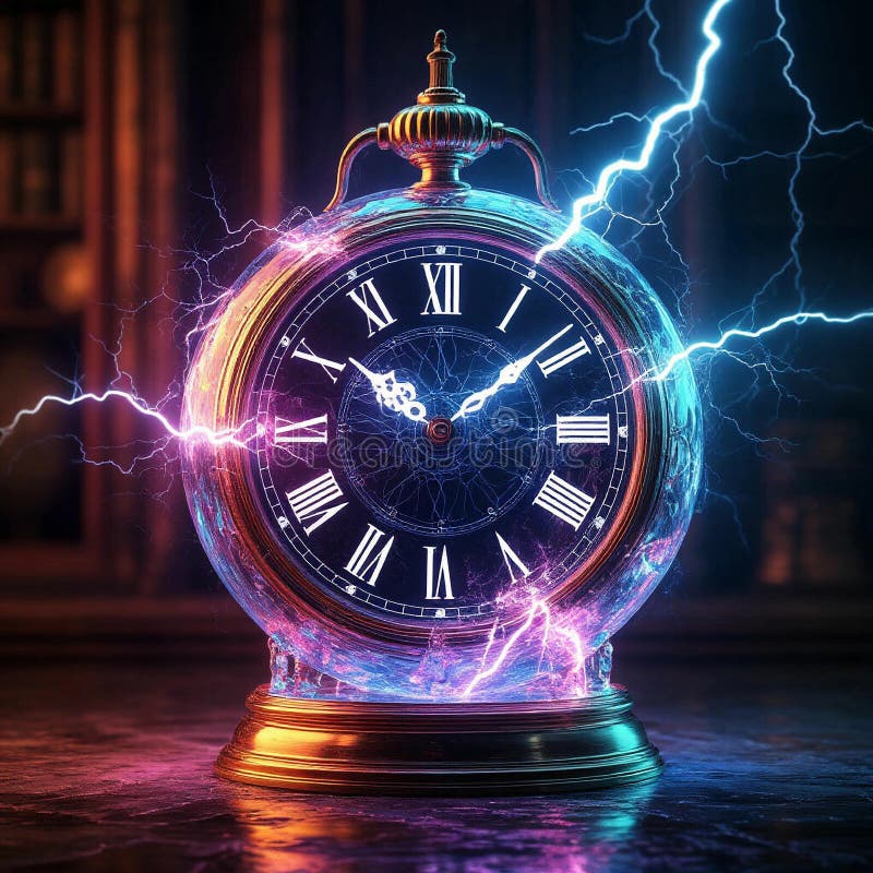 Clock and lightning stock illustration. Illustration of blue - 380445165