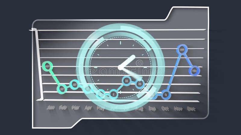 Clock and Line Graph Animation Showing Data Trends Over Months Stock ...