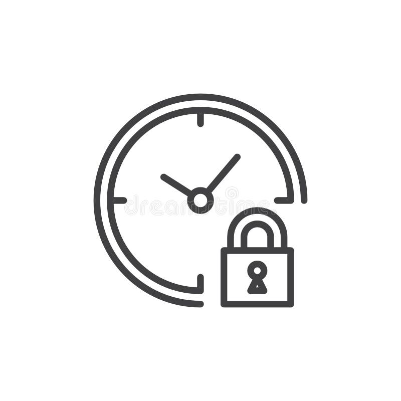 Clock and Lock Outline Icon Stock Vector - Illustration of clock, safe ...