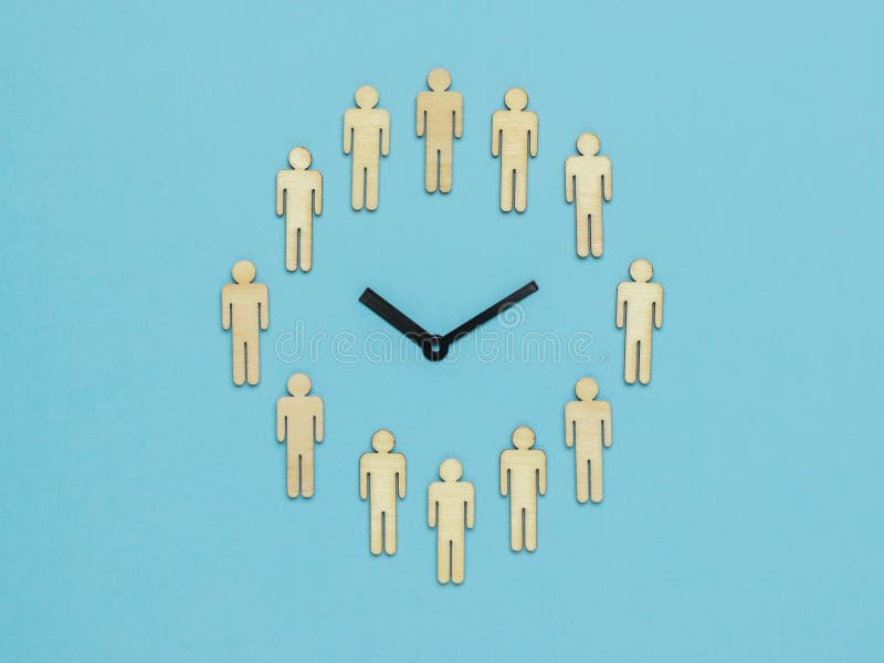 A Clock Made of Figures of Men on a Blue Background. the Concept of ...