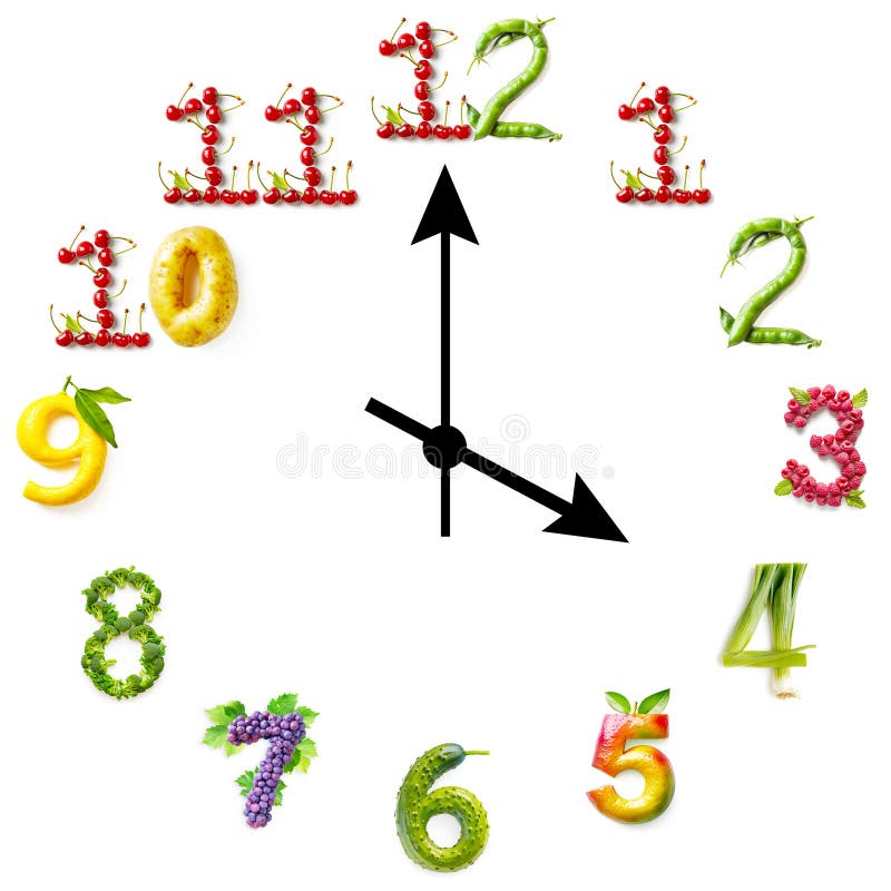 Clock Made of Fruits and Vegetables Isolated Stock Illustration ...