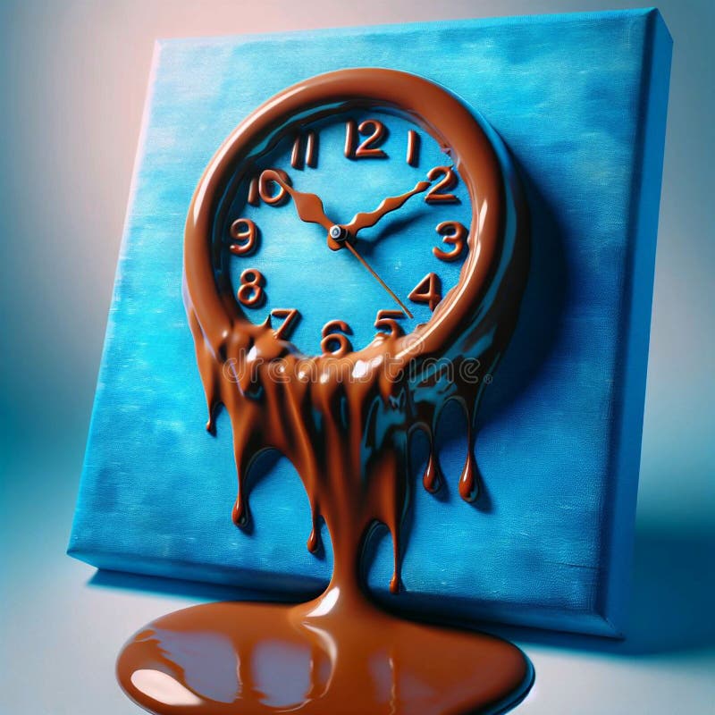 A Clock Made of Melting Chocolate, Dripping Down a Blue Canvas. Stock ...