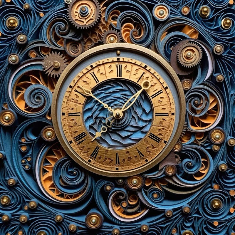 A Gold Clock with Gears and Gears on a Blue Background. Generative AI ...