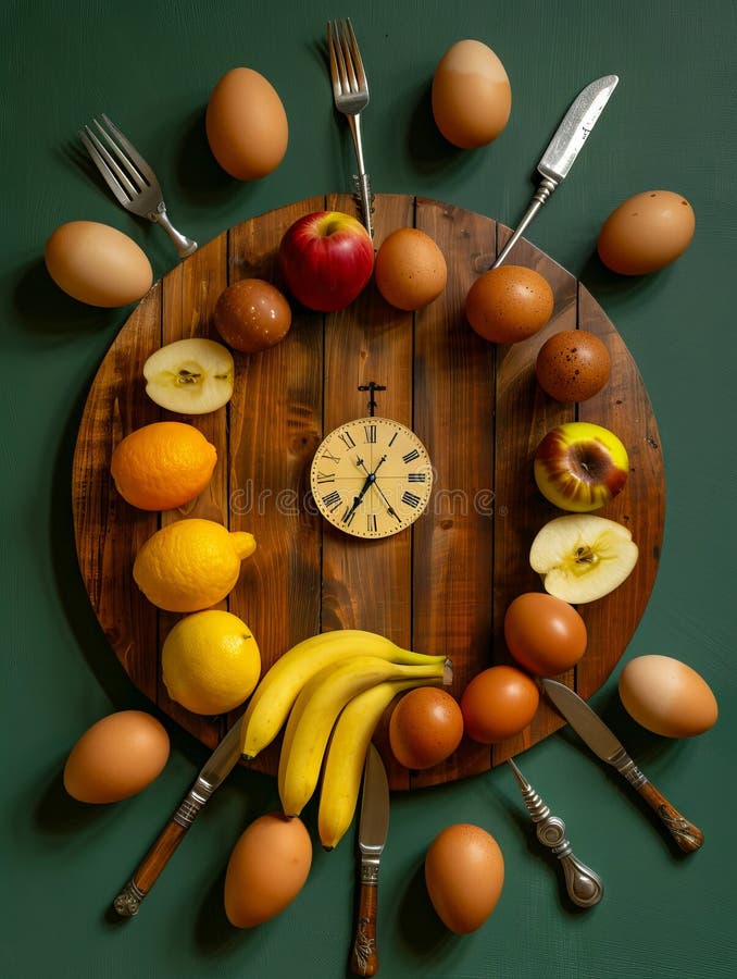 A Clock Made Out of Fruit and Vegetables Stock Photo - Image of utensil ...