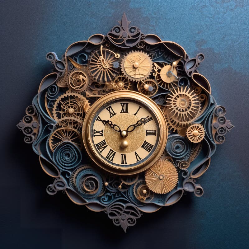 A Clock Made Out of Gears on a Blue Wall. Generative AI Image. Stock ...