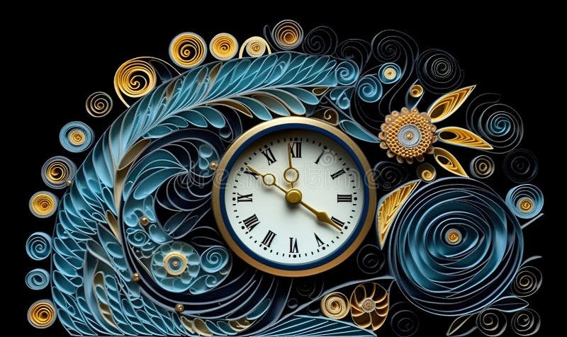 A Clock Made Out of Paper with Blue and Yellow Swirls. Generative AI ...
