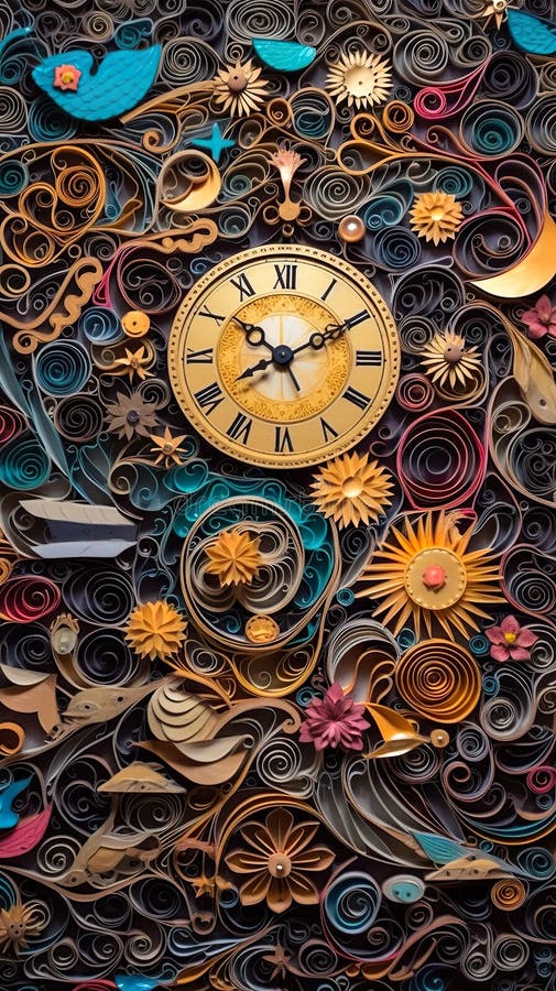 A Clock Made Out of Paper and Paper Flowers. Generative AI Image. Stock ...