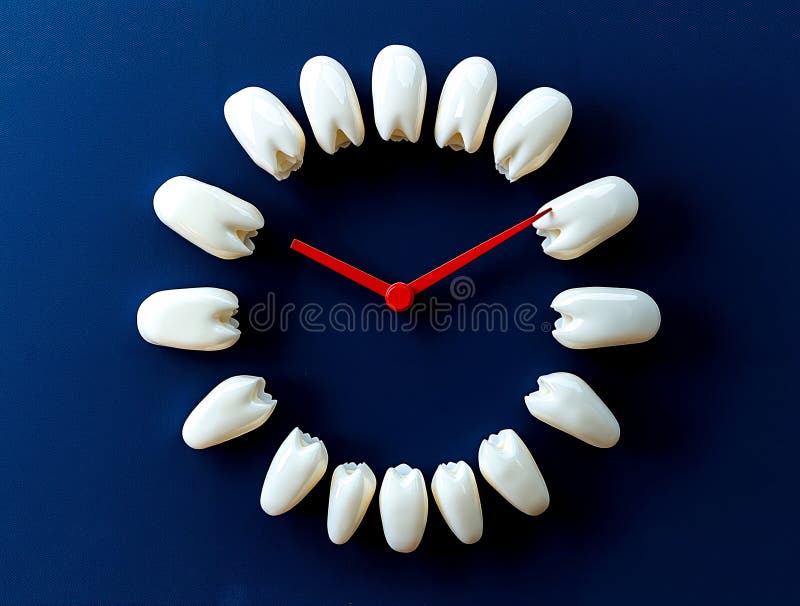 A Clock Made Out of Teeth on a Blue Background Stock Image - Image of ...