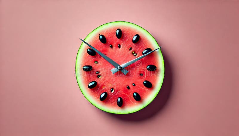 Clock Made of Watermelon Slice with Black Olives As Hour Markers and ...