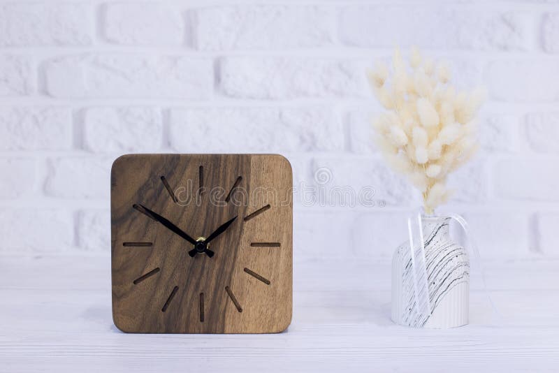 Clock Made of Wood. Square Loft Clock on a White Background. Clock ...