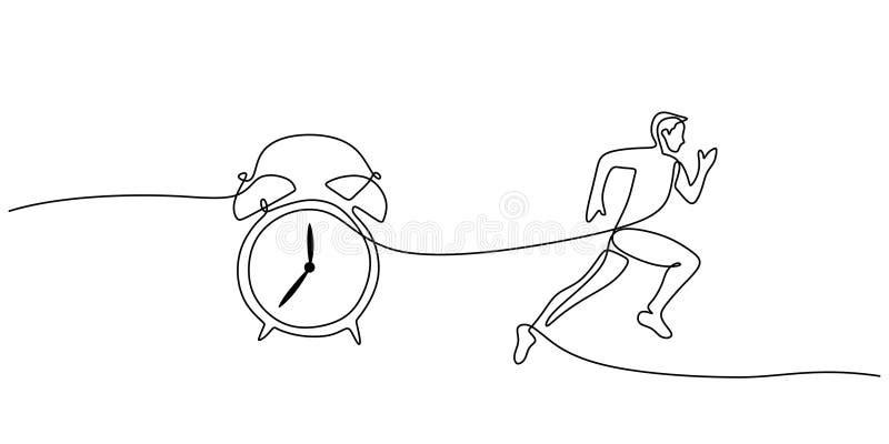 Clock and Man Running in Continuous Line Drawing, Symbolizing Urgency ...