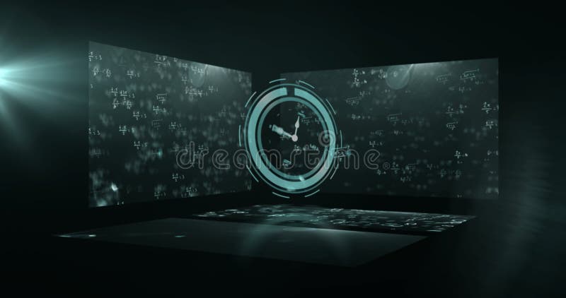 Clock and Mathematical Formulas Image Over Dark Background Stock Photo ...
