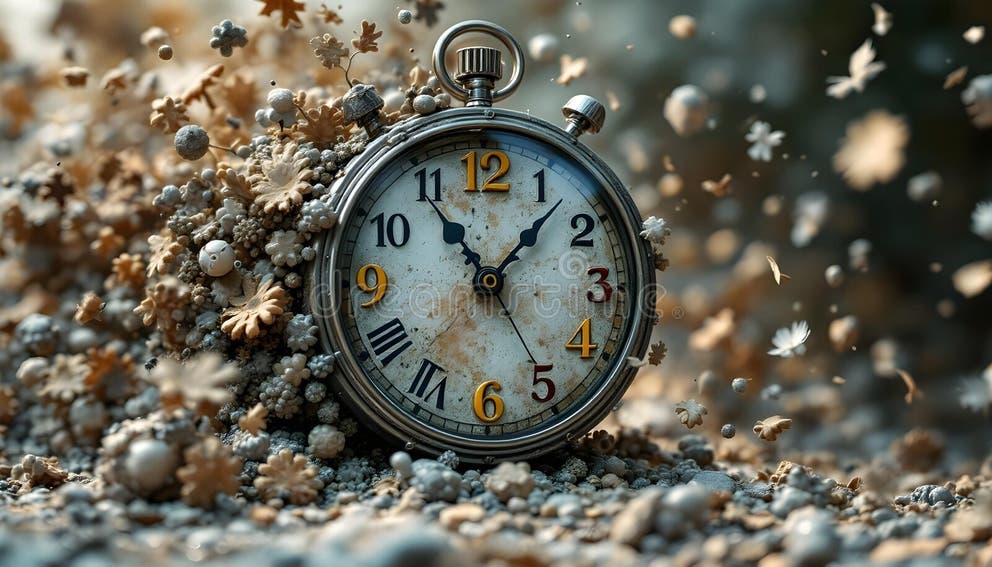 Clock Mechanism Breaking Apart and Exploding, Artistic Representation ...