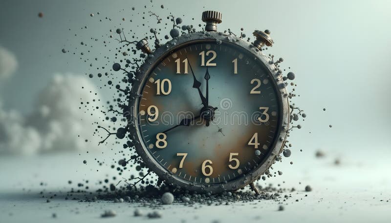 Clock Mechanism Breaking Apart and Exploding, Artistic Representation ...