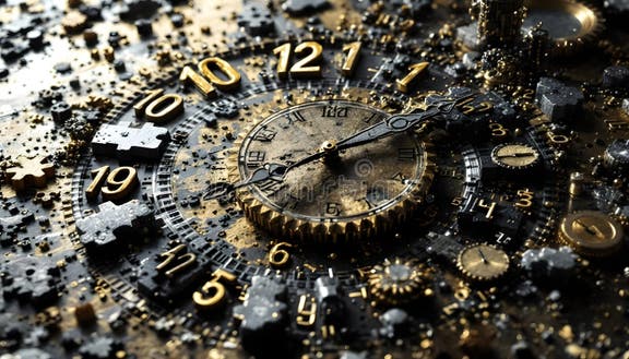 Clock Mechanism Breaking Apart and Exploding, Artistic Representation ...