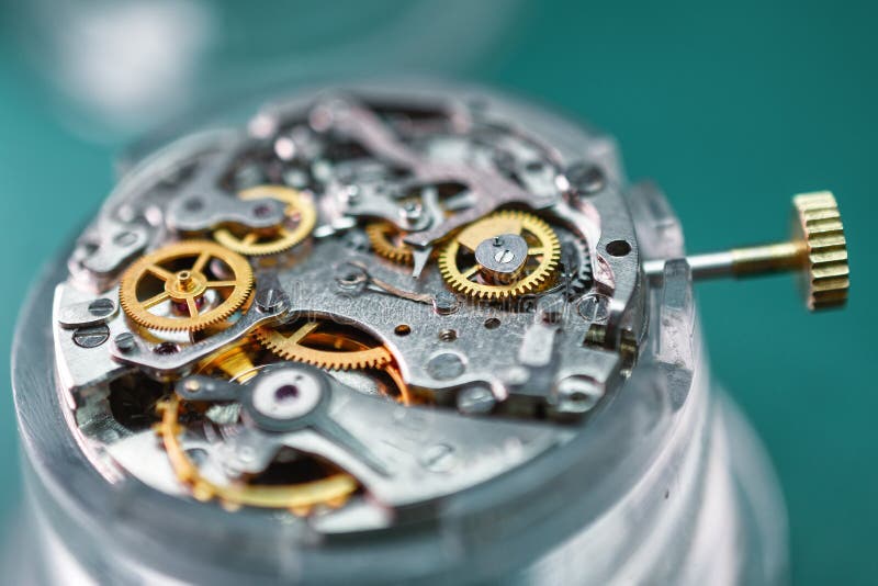 Clock Mechanism Close Up. Mechanical Watch, Internal Structure Stock ...