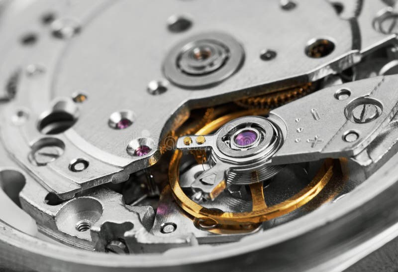 Clock mechanism with gears stock image. Image of steel - 51407229