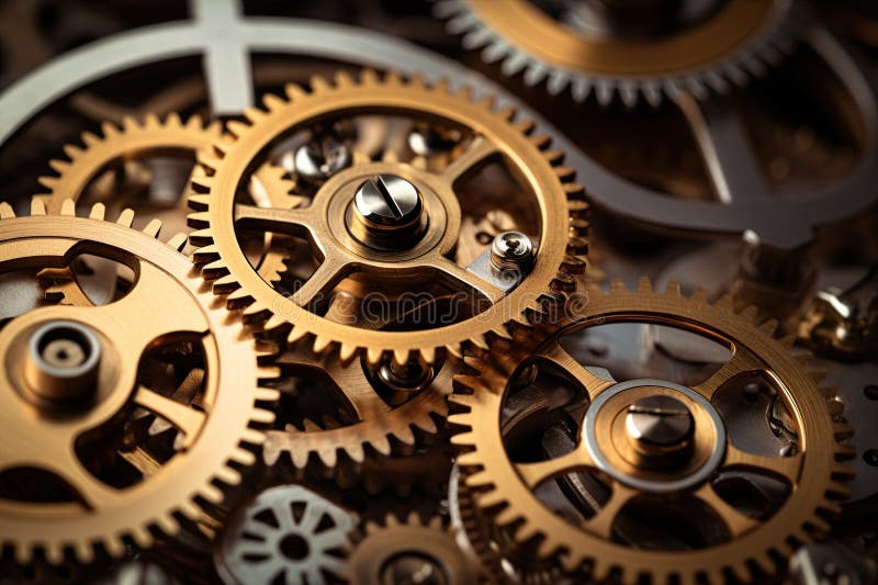 Clock Mechanism with Gears and Cogs. Closeup Macro Shot. Generative Ai ...