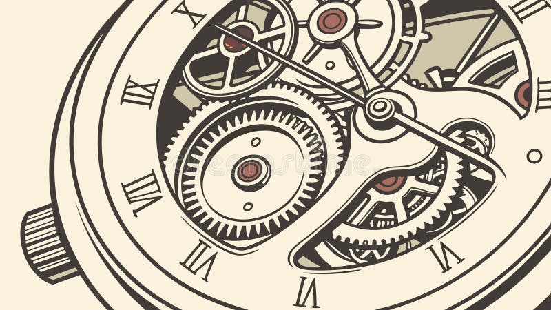 Clock Mechanism Gears, Mechanical and Time Concept Illustration Vector ...