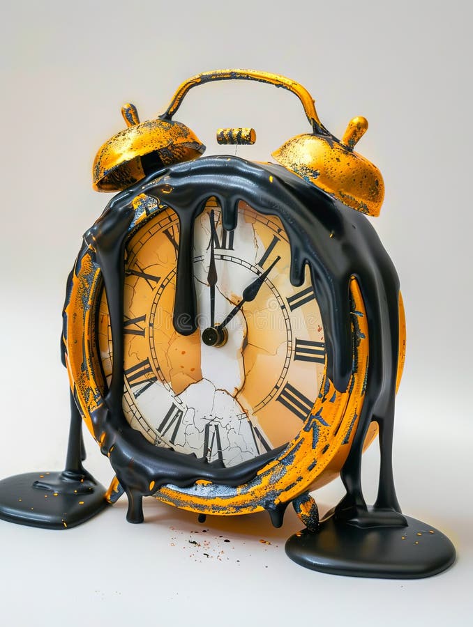 A Clock with Melted Paint on it Stock Photo - Image of miniature ...