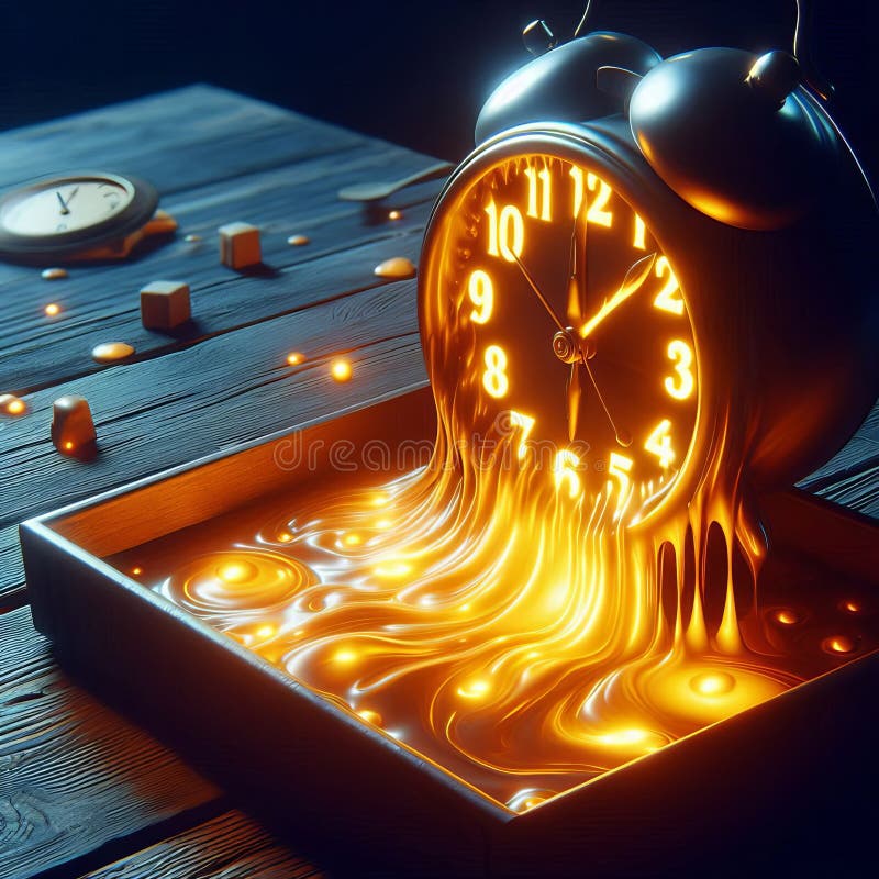 A Clock Melting Over the Edge of a Table Its Numbers Glowing and Stock ...