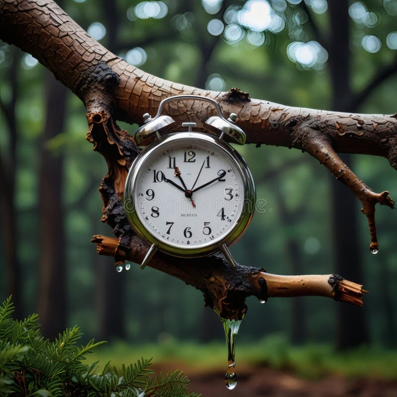 A Clock Melting Over a Tree Branch, Surreal and Timeless. Stock ...
