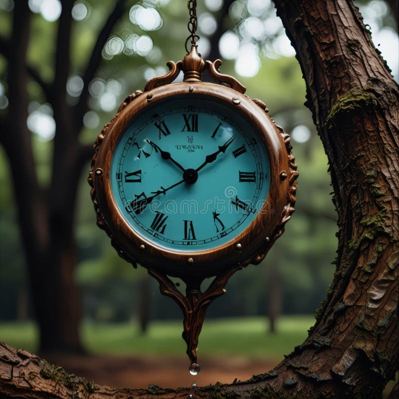 A Clock Melting Over a Tree Branch, Surreal and Timeless. Stock ...