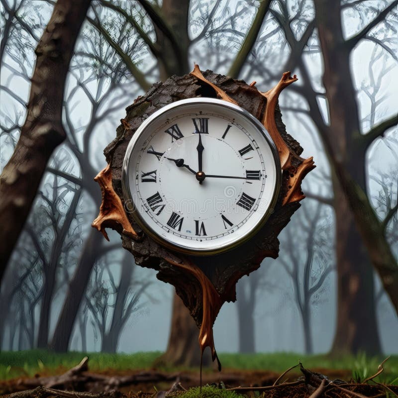 A Clock Melting Over a Tree Branch, Surreal and Timeless. Stock ...