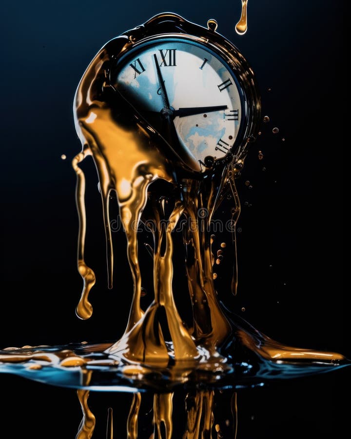 A Clock that is Melting in Some Liquid. AI Generative Image. Stock ...