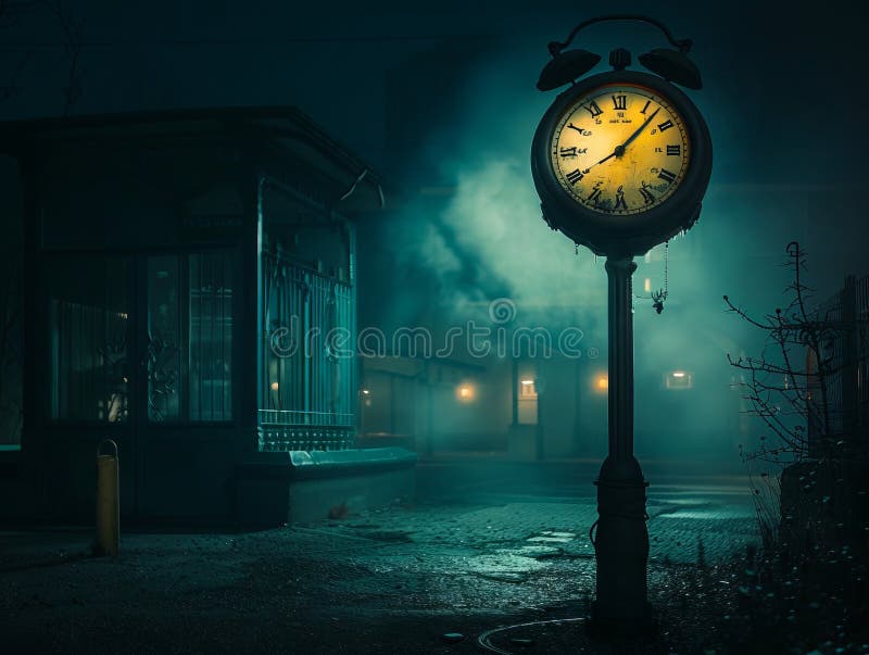 A Clock in the Middle of a Dark Street Stock Image - Image of middle ...