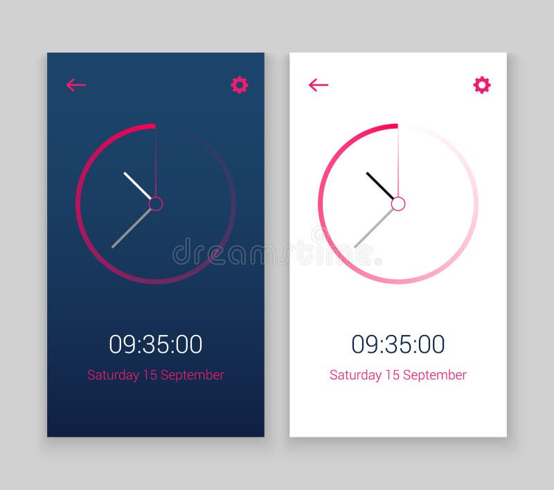 Clock Mobile App Concept UI Design Day and Night. Clock User Interface Time Vector Widget Design ...