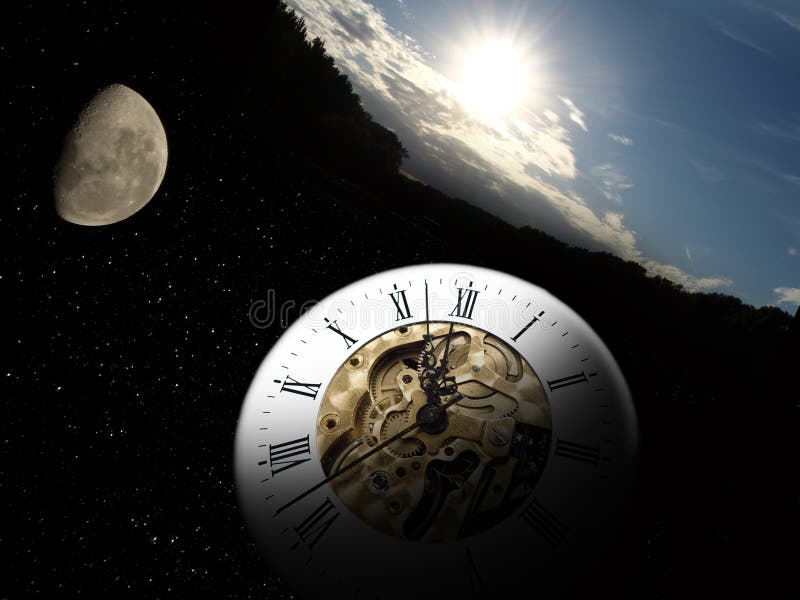 Clock, moon and sun stock illustration. Illustration of moon - 10583621