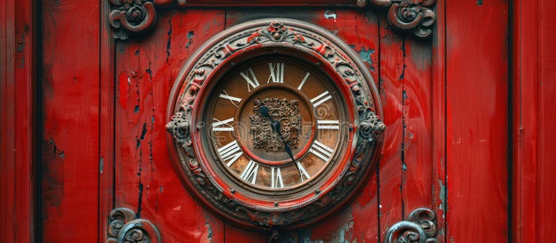 Clock Mounted on Red Door stock image. Image of exterior - 309951625