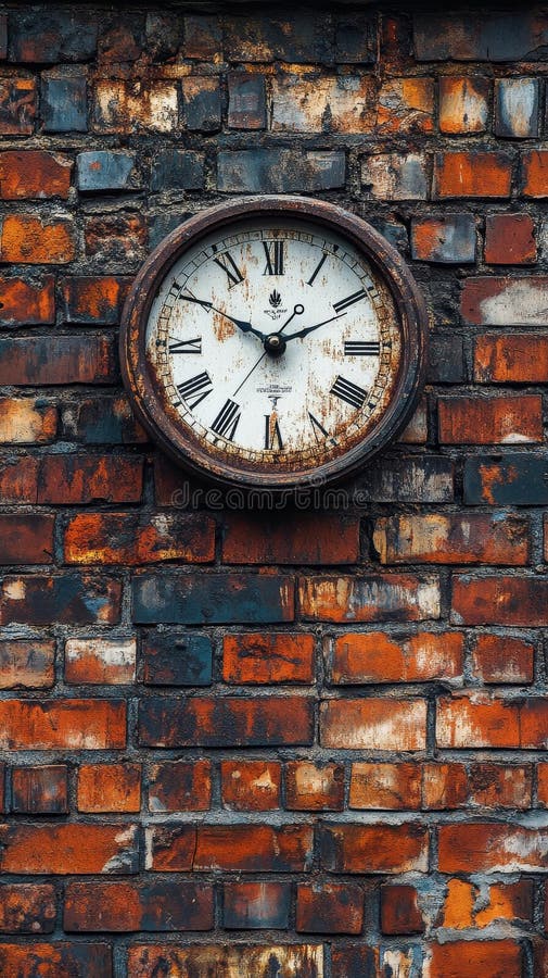 Clock Mounted on a Rustic Brick Wall Showing the Passage of Time during ...