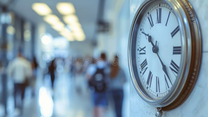 Clock on a Wall in a Hallway with People Walking by Stock Photo - Image ...