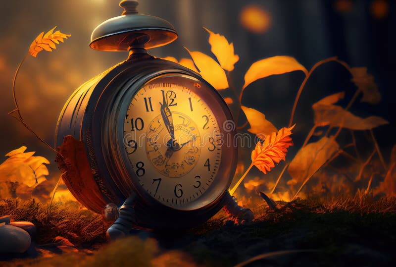 Clock in the Nature Landscape with Daylight Saving Concept Background ...