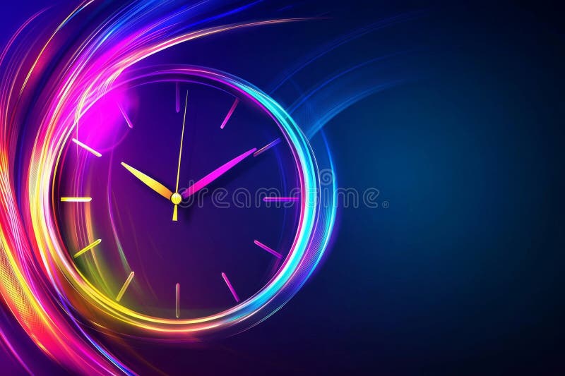 Clock with Neon Color Background and Technology Background. Stock Photo ...