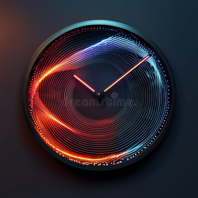 Clock with Neon Glow Illuminated in Dark Background Showing Time in a ...
