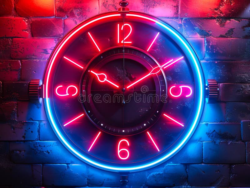 A Clock with Neon Lights on it Stock Photo - Image of light, illuminate ...