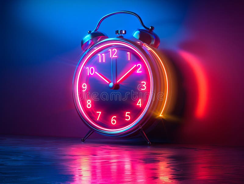 A clock with neon lights stock image. Image of generated - 325995189