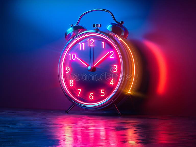 A clock with neon lights stock image. Image of generated - 325995189