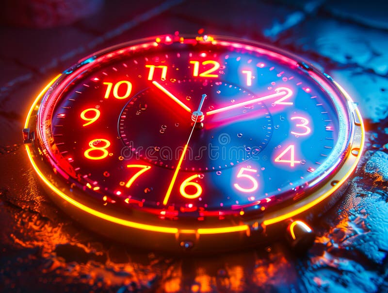 A Clock with Neon Lights on the Floor Stock Photo - Image of wall ...