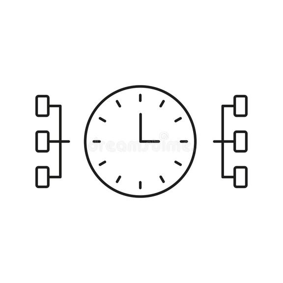 Clock with Network Nodes Line Icon. Time Synchronization and Data Flow ...