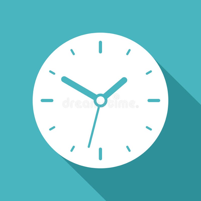 Clock Icon in Flat Style, Round Timer on Blue Background. Simple Watch ...