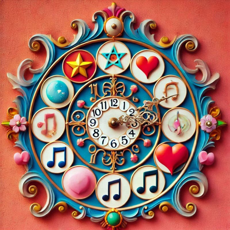 A Clock with No Numbers, Its Hands Pointing Toward Symbols instead. - 1 ...