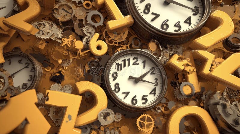 A Clock with the Numbers 1 To 12 on it is Surrounded by Gears and Stock ...