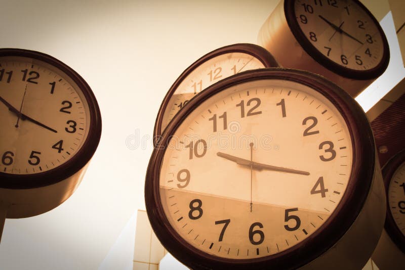 Clock and office buildings stock image. Image of five - 36383953